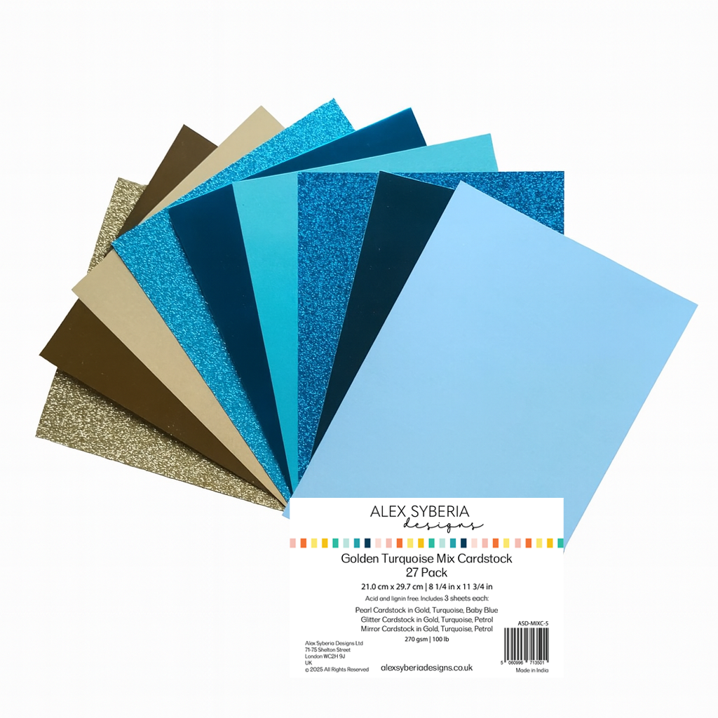 Golden Turquoise Mix Cardstock 27 Pack – Alex Syberia Designs UK